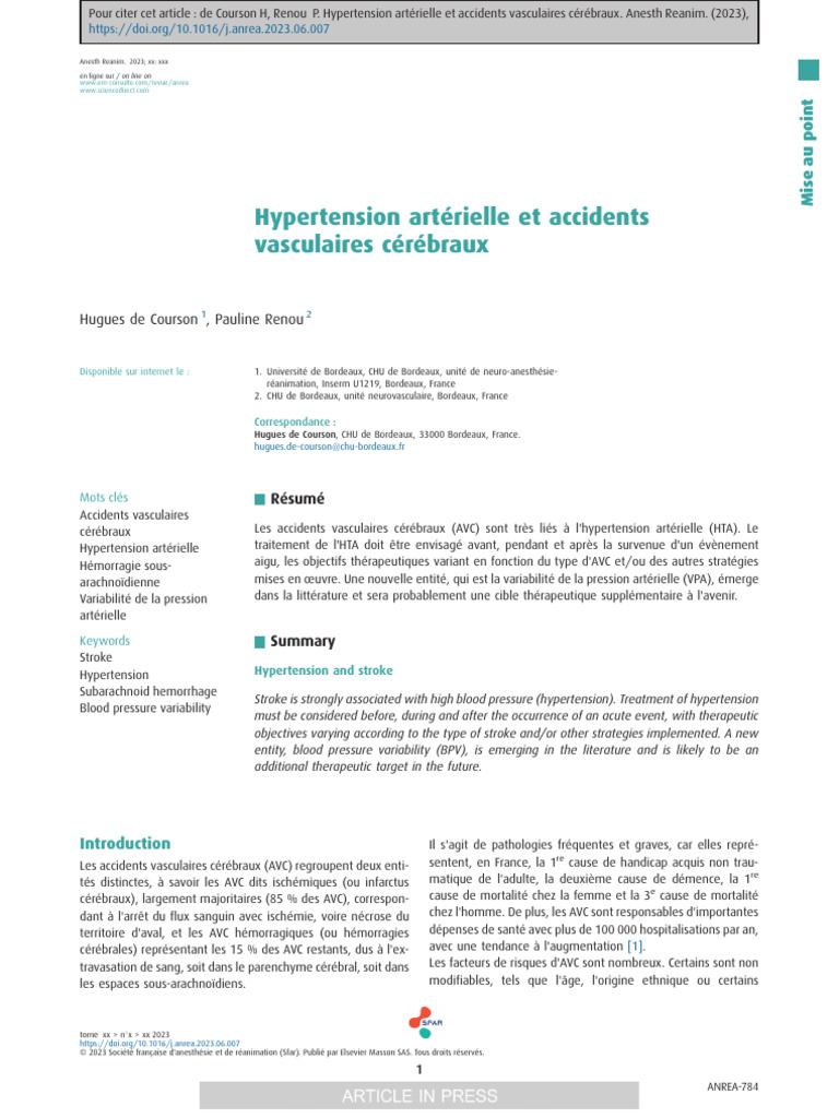 Hypertension Artérielle Et AVC | PDF