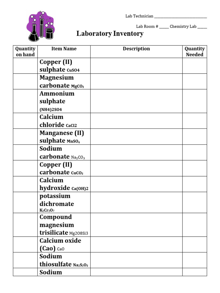 Laboratory Inventory 1 Chemistry Lab Chemicals | PDF