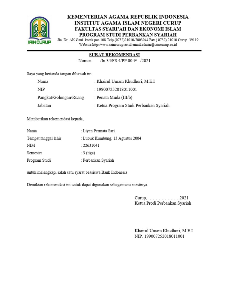 SURAT-REKOMENDASI-BEASISWA | PDF