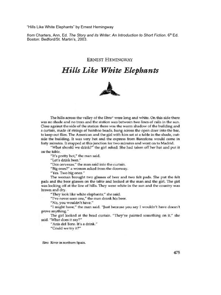Hills Like White Elephants - Ernest Hemingway | PDF