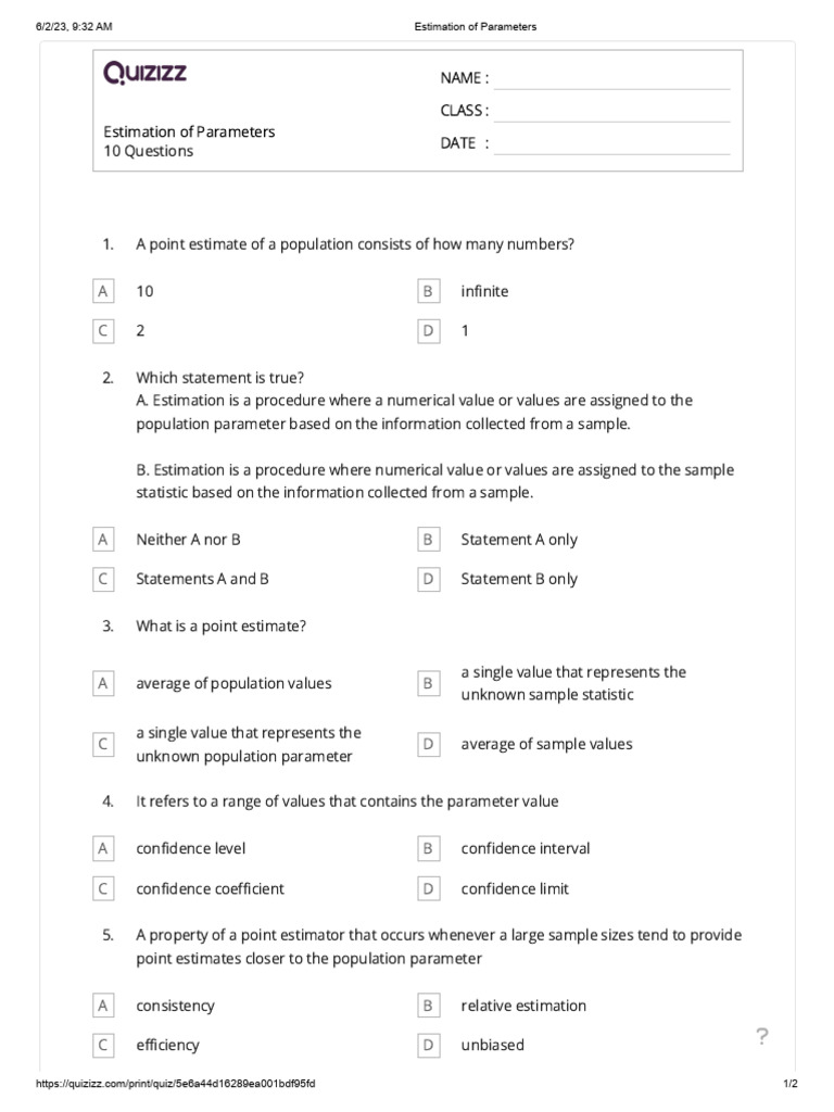 Estimation of Parameters | PDF | Standard Deviation | Estimator