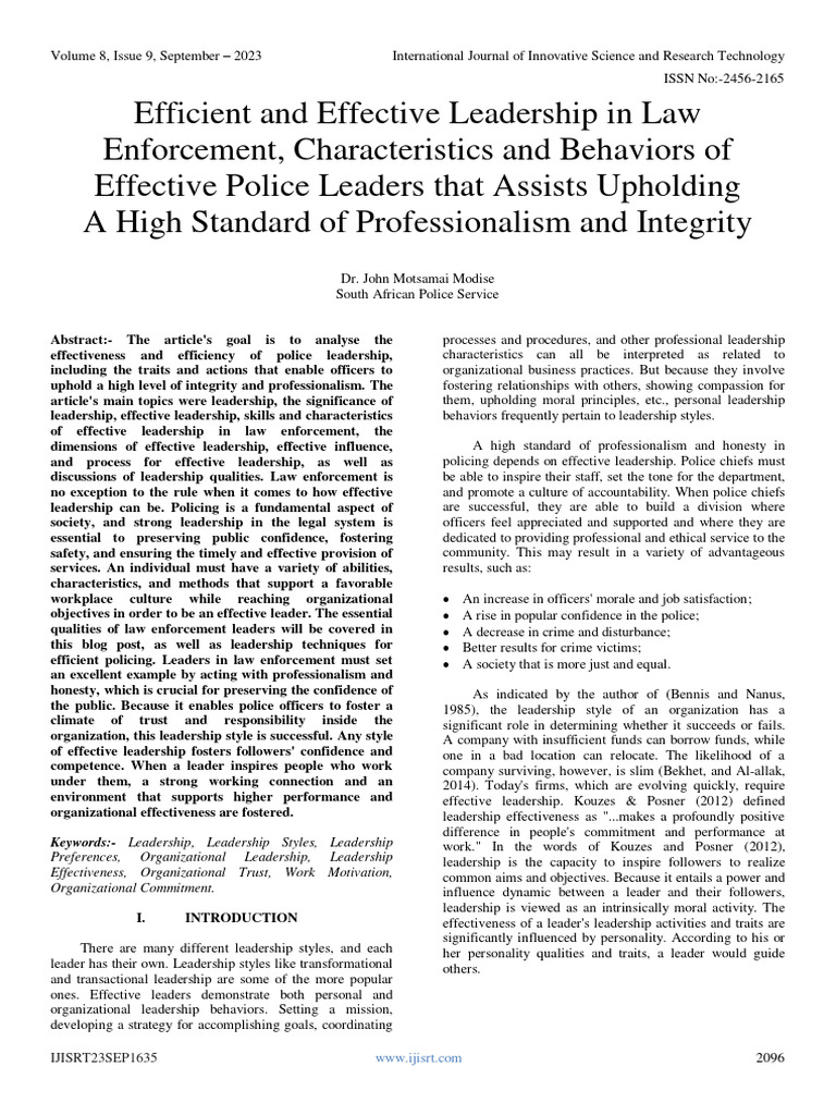 Efficient and Effective Leadership in Law Enforcement, Characteristics ...