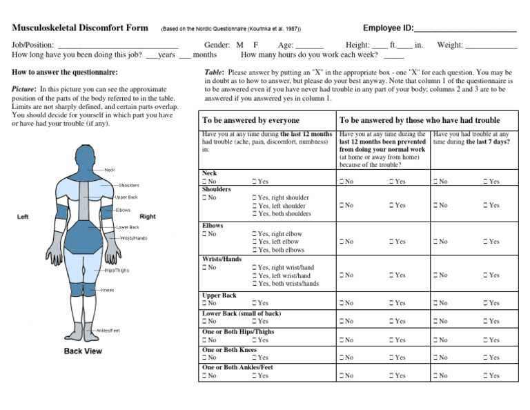 Nordic Musculoskeletal Questionnaire Form PDF | PDF | Musculoskeletal ...