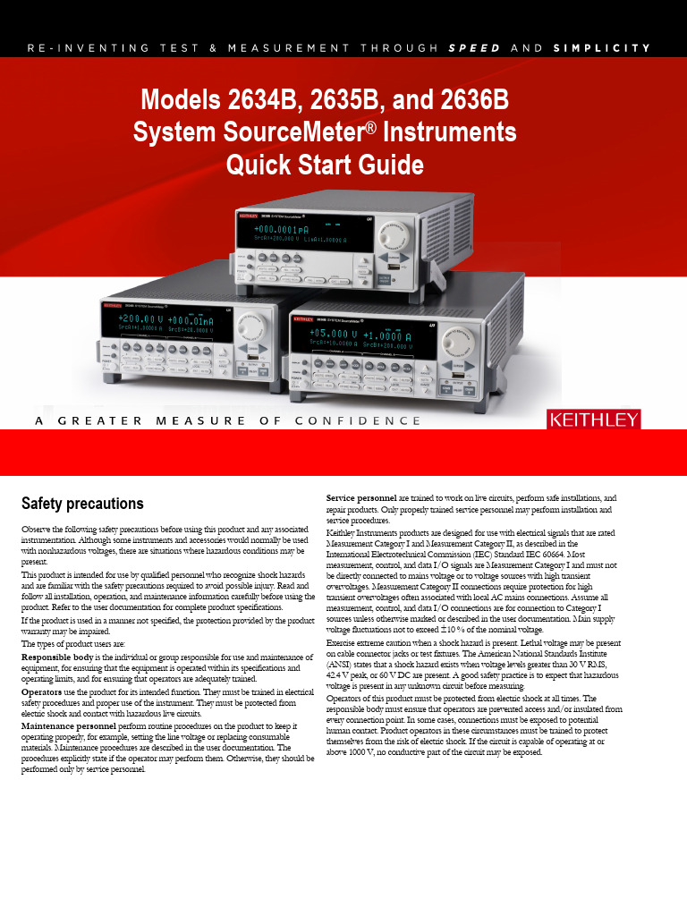 Quick Start Guide For Keithley 2636B SourceMeter | PDF