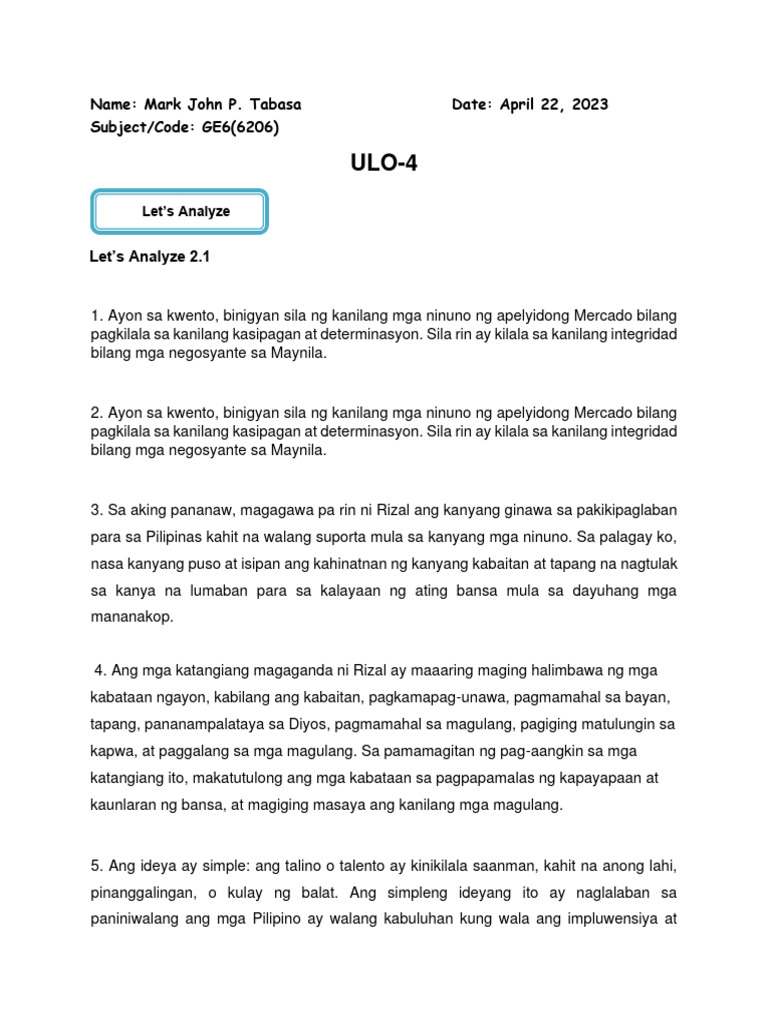 Ge6 (6206) Let's Analyze Ulo 4 6 | PDF