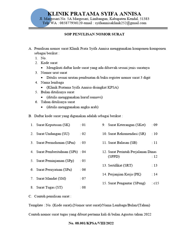 Sop Penulisan Nomor Surat | PDF