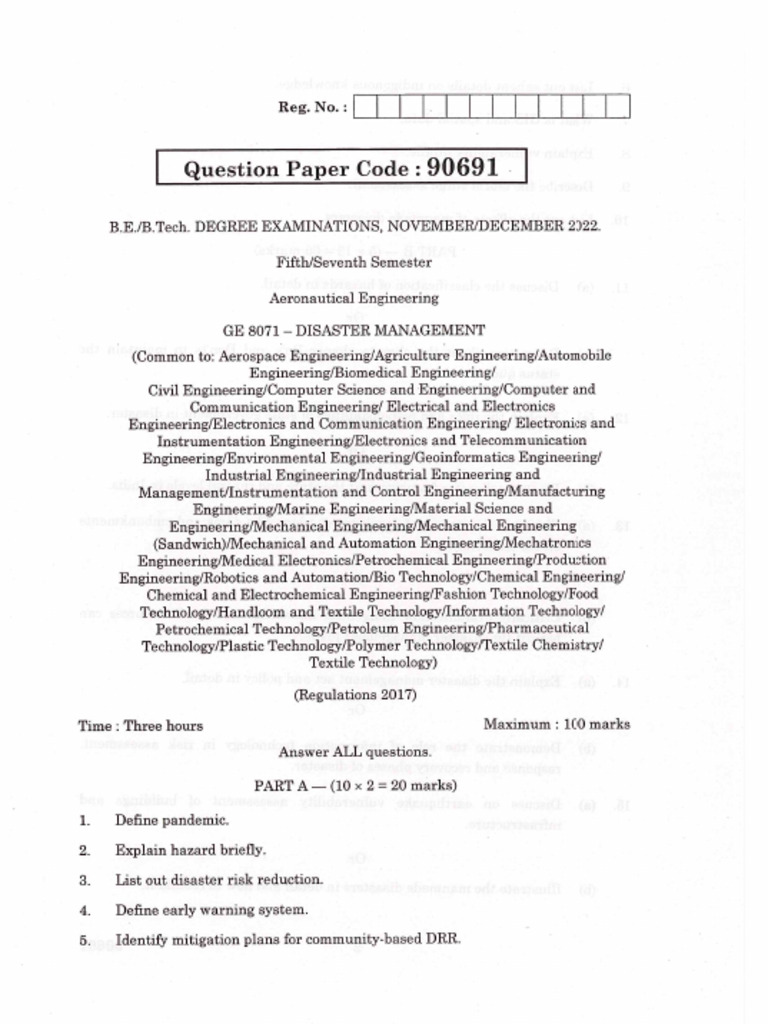 MECH ND 2022 GE 8071 Disaster Managemenrt 302322266 ND22SH | PDF