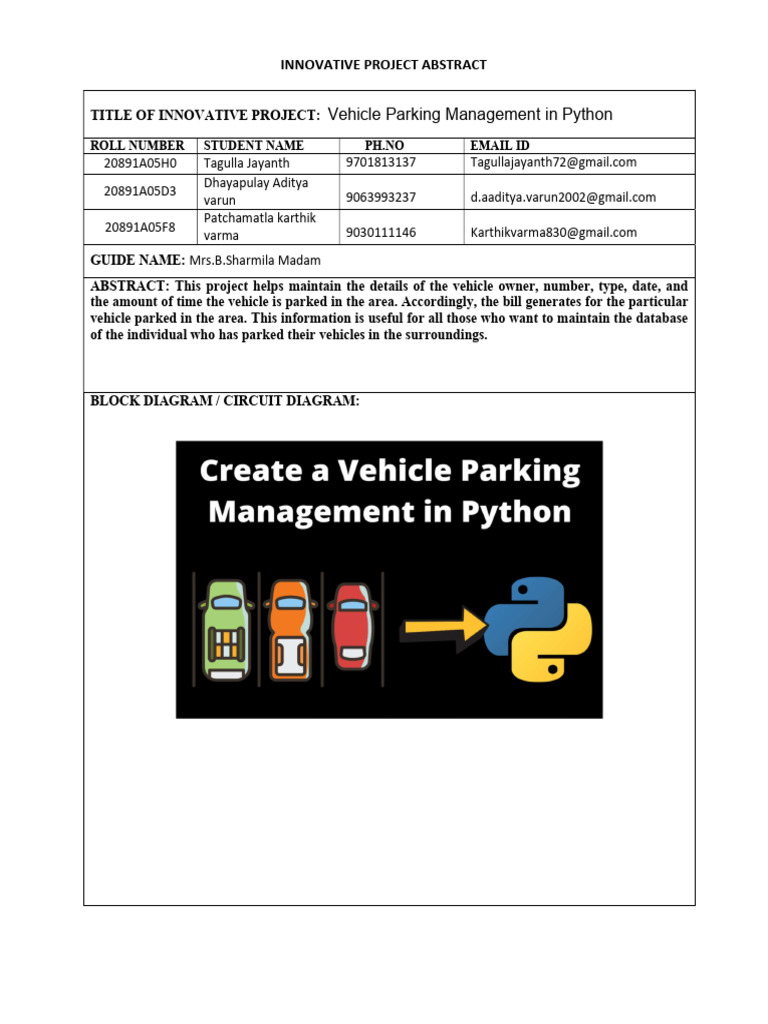 Vehicle Parking Management System in Python | PDF