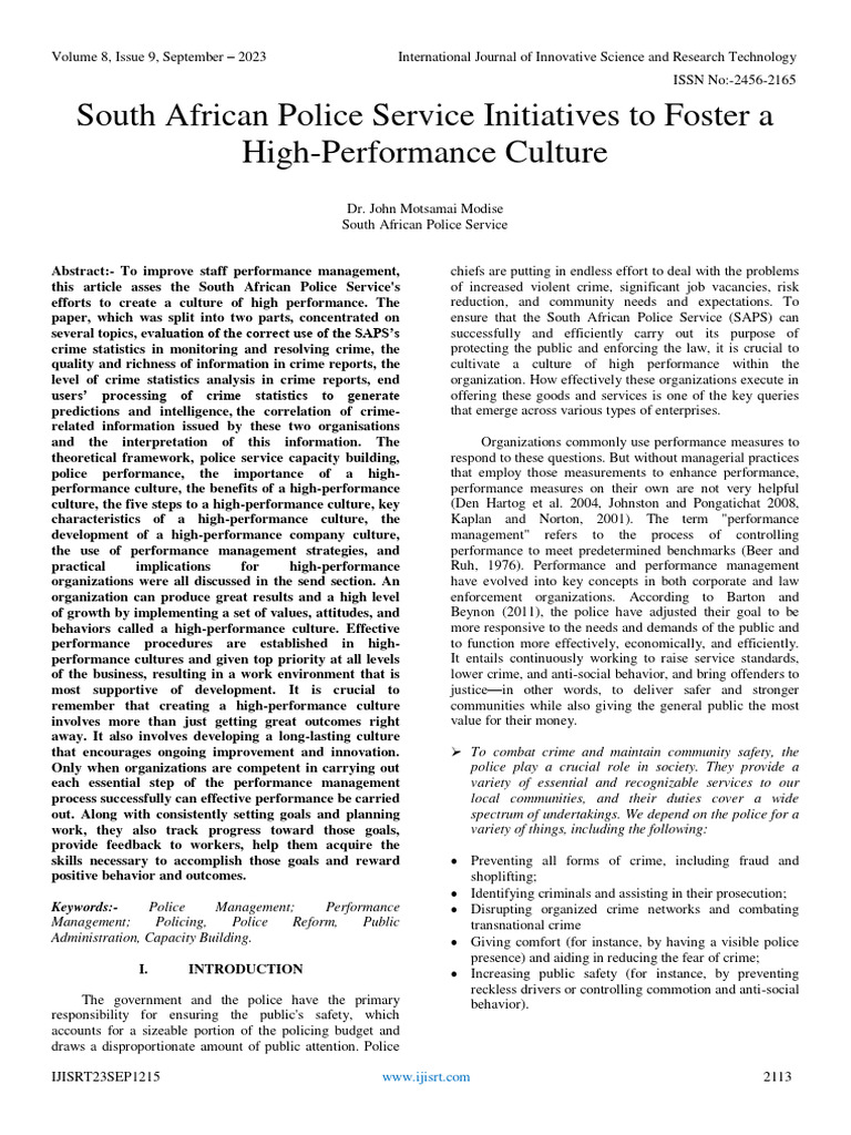 South African Police Service Initiatives To Foster A High-Performance ... South African Police Service Initiatives To Foster A High-Performance ...