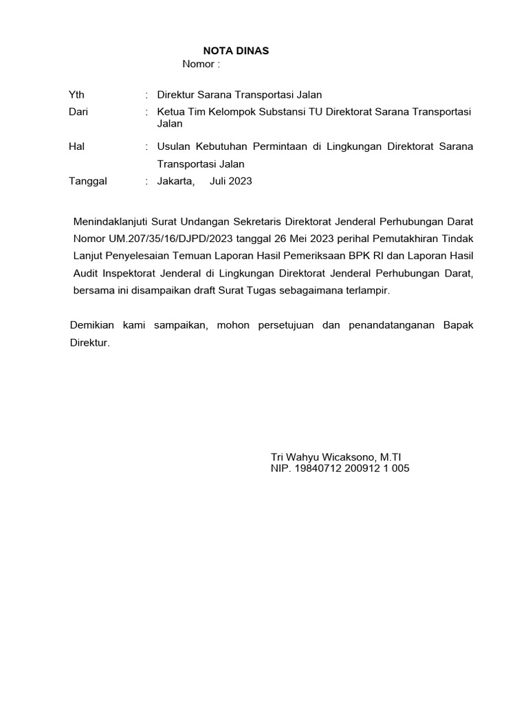 Nodin Usulan Pegawai ke kepeg | PDF