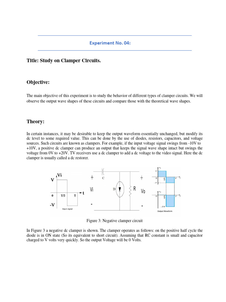 Title: Study On Clamper Circuits.: Experiment No. 04 | PDF