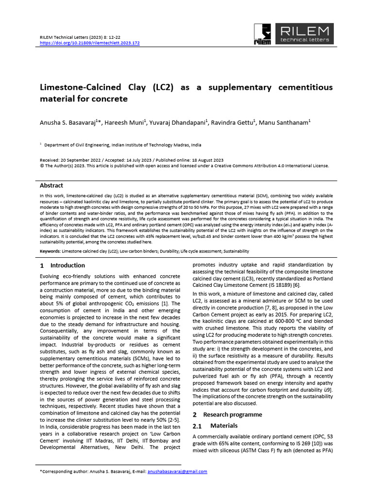 Limestone-Calcined Clay in Concrete | PDF | Concrete | Cement