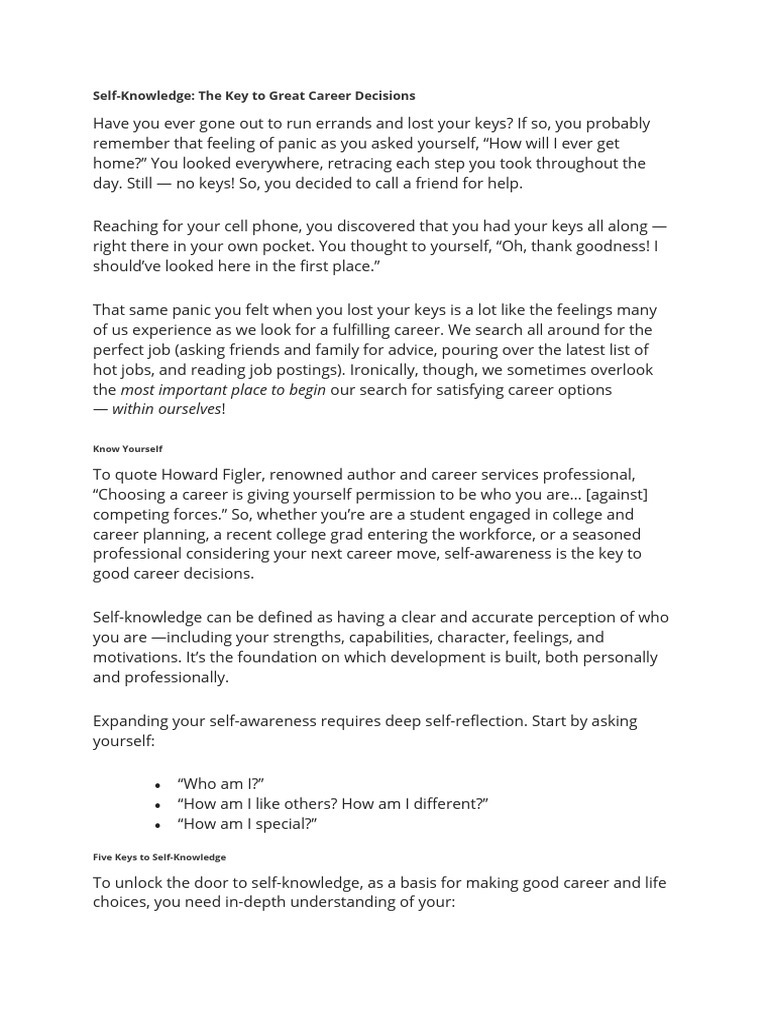Unlocking Career Success Through Self-Knowledge | PDF