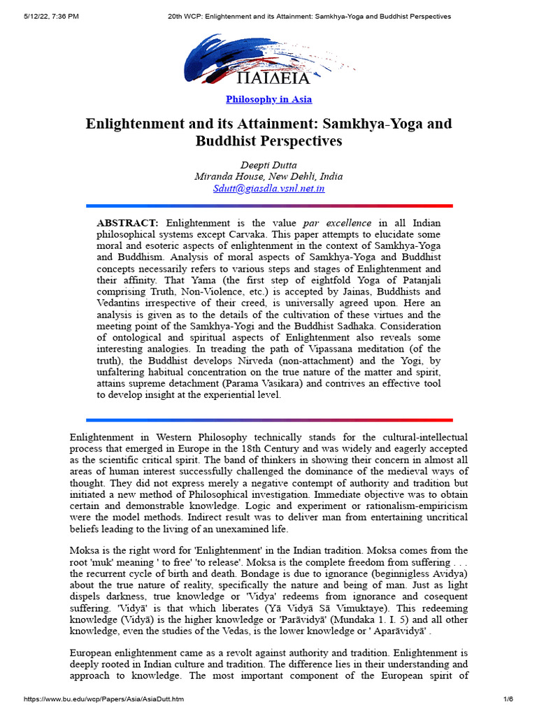 20th WCP - Enlightenment and Its Attainment - Samkhya-Yoga and Buddhist Perspectives | PDF ...