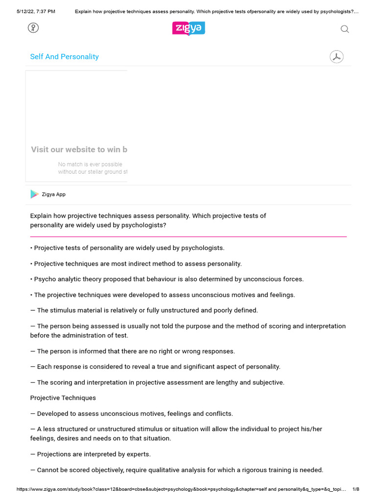 Explain how projective techniques assess personality | PDF | Psychology ...