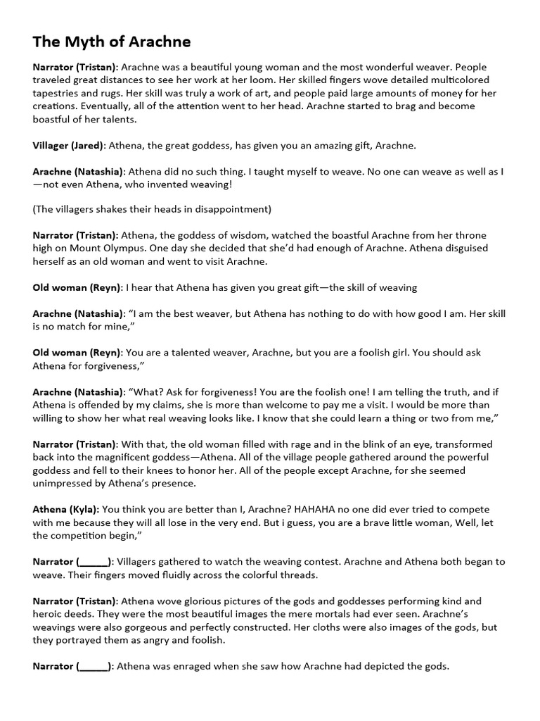 The Myth of Arachne | PDF | Athena | Weaving