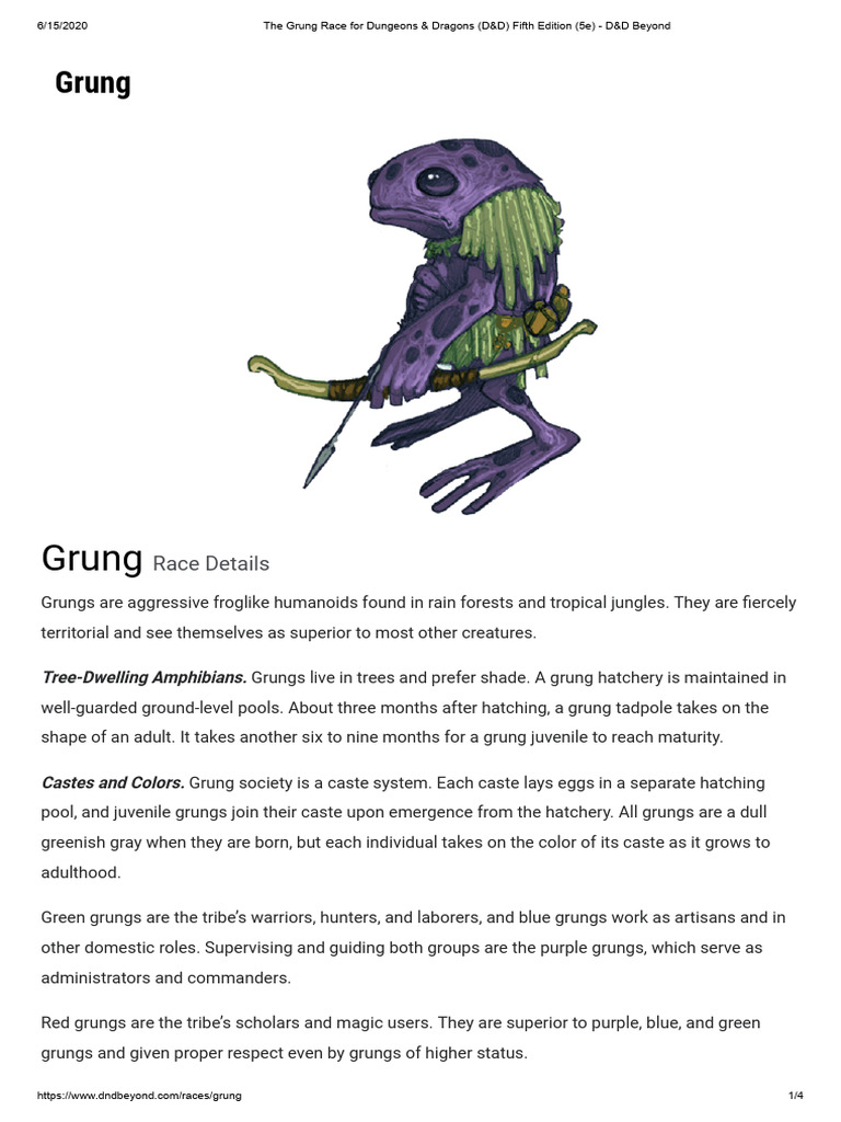 Grung Race Overview for D&D 5E | PDF | Dungeons & Dragons