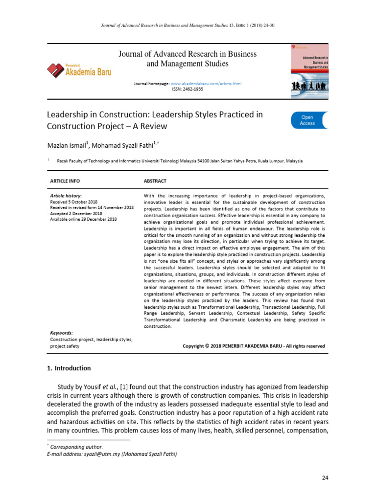 Leadership in Construction | PDF | Leadership | Organizational Behavior