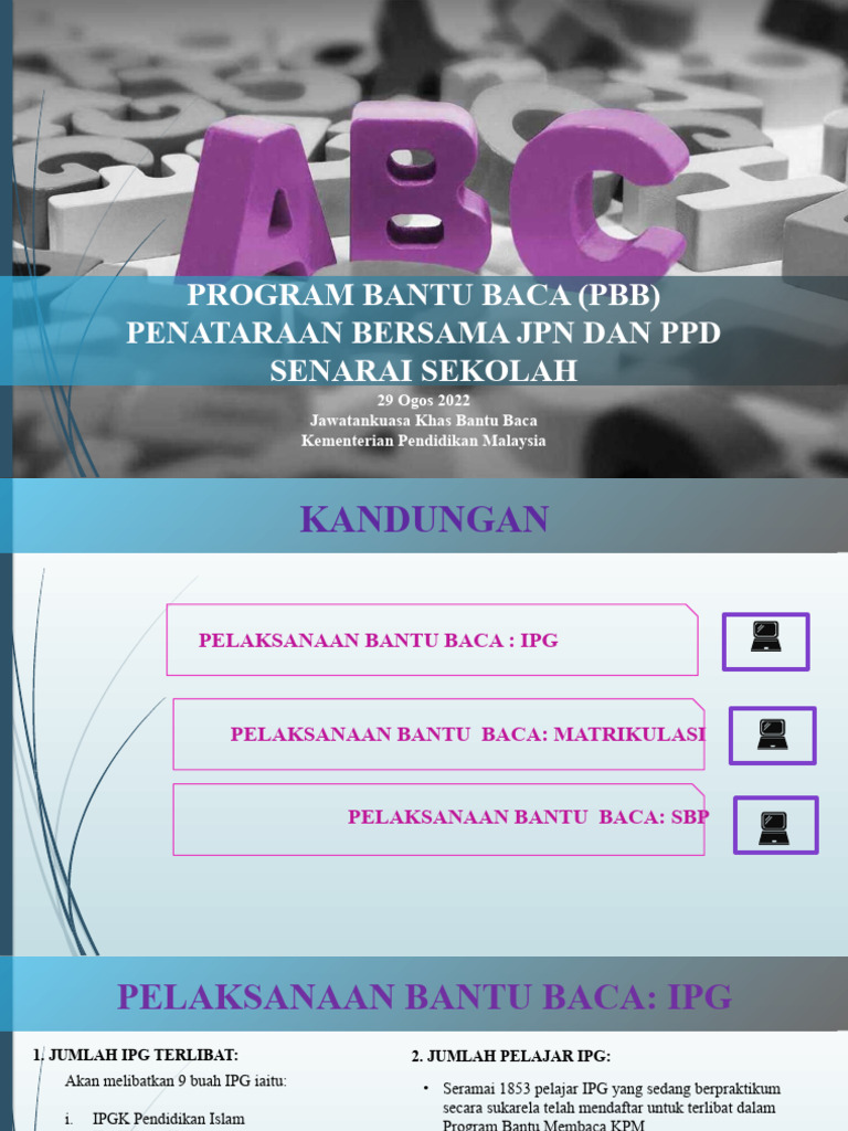 v2 - 28082022 - Bahan Pembentangan Program Bantu Baca Jumlah Sekolah Ipg SBP Dan Matrik | PDF