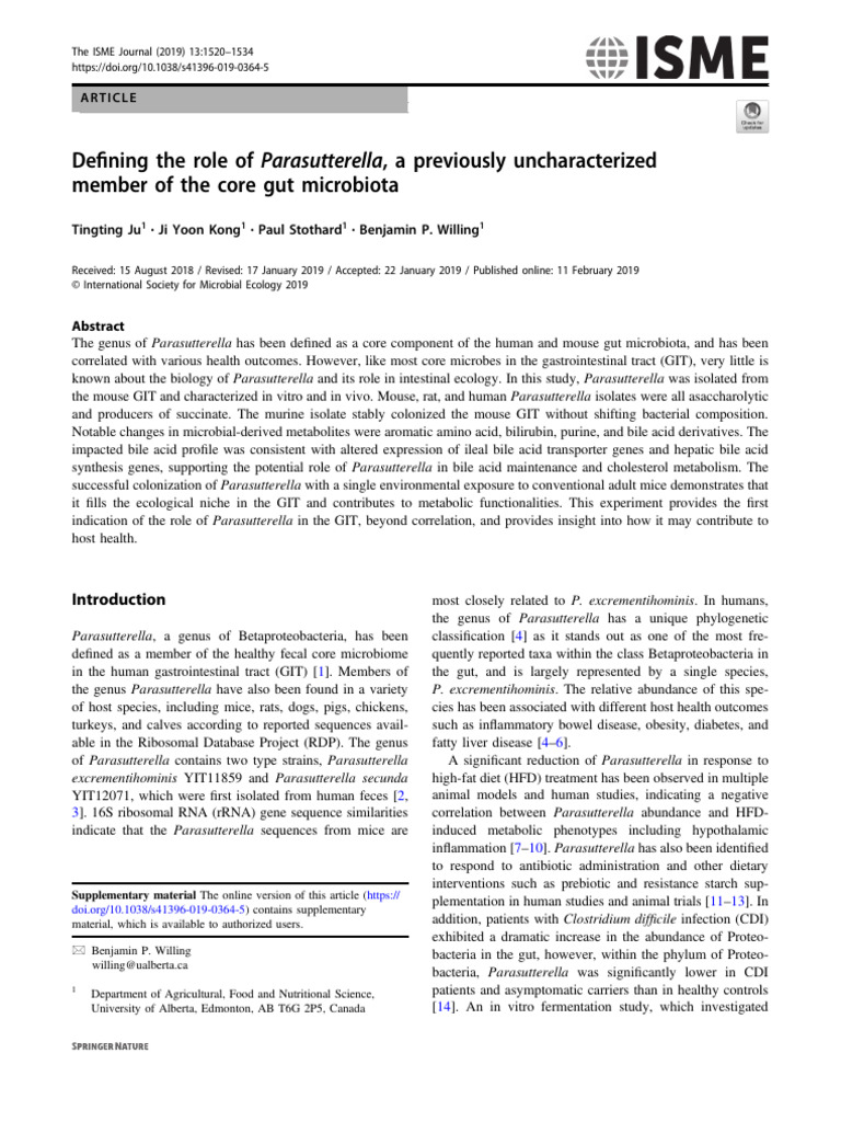 De Fining The Role of Parasutterella, A Previously Uncharacterized ...