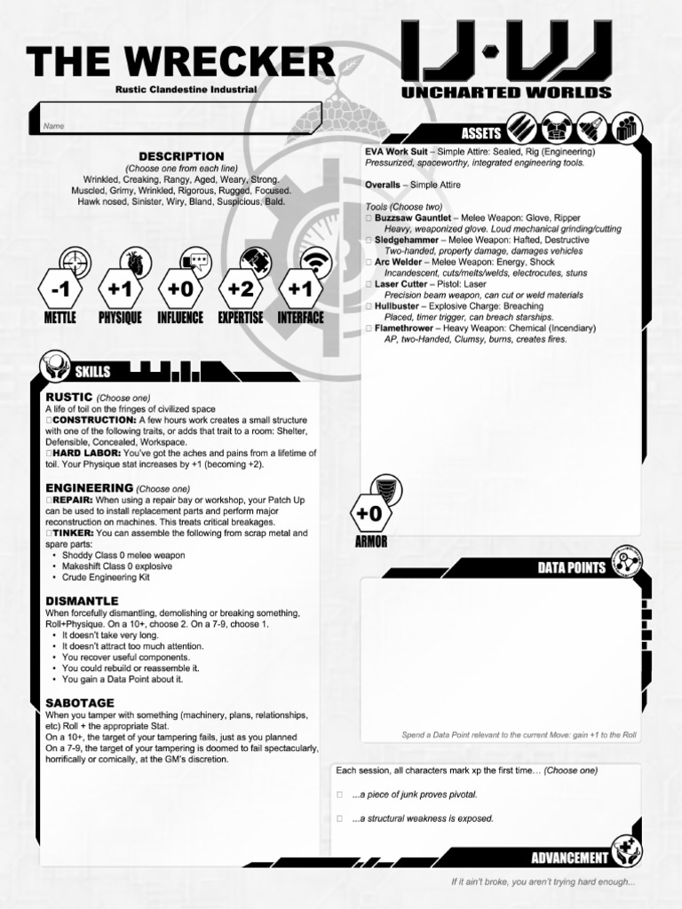 CharacterSheet Pregen Wrecker | PDF