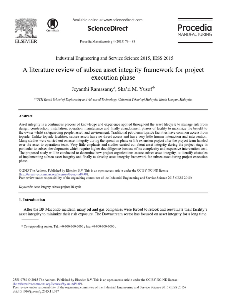 A Literature Review of Subsea Asset Integrity Framework For Project ... A Literature Review of Subsea Asset Integrity Framework For Project ...