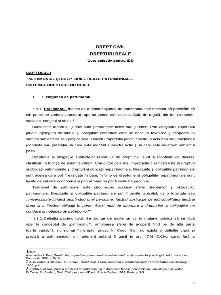 Drept Civil, Drepturile Reale - Curs Selectiv Pentru IDD | PDF