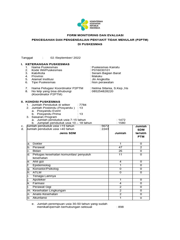 Formulir Monev Puskesmas | PDF