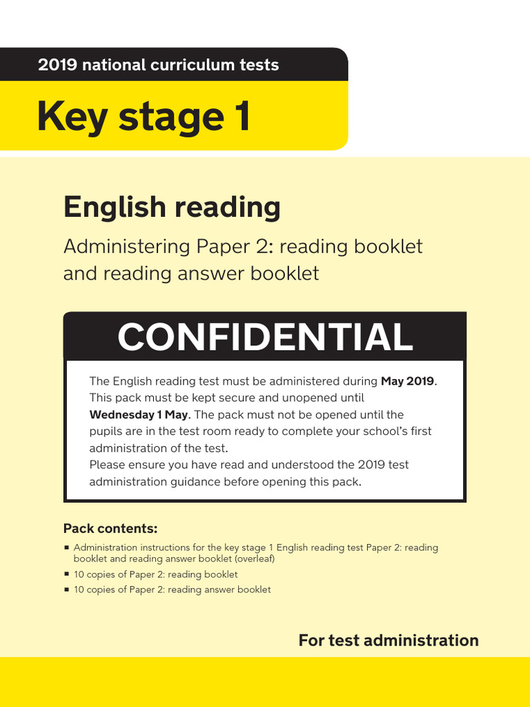 2019 Key Stage 1 Year 2 - English Reading Administering Paper 2 Reading Booklet and Reading ...