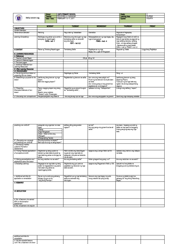 G3 DLL Q4 Week 4 Filipino | PDF