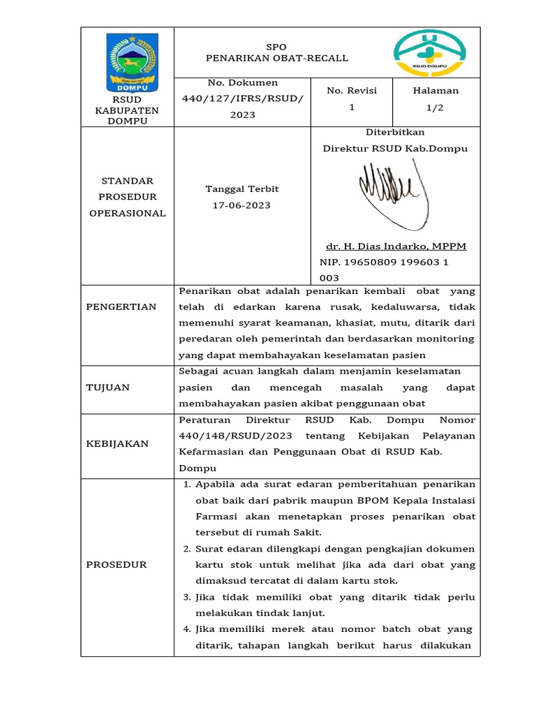 Pkpo 3.5 Ep1 Sop Penarikan Obat-Recall Revisi | PDF | Pengembangan Diri ...
