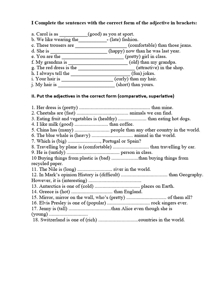 Adjective Forms Practice Worksheet | PDF | Teaching Methods & Materials ...
