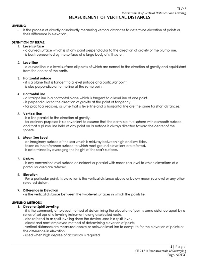 3 - Measurement of Vertical Distances and Leveling | PDF