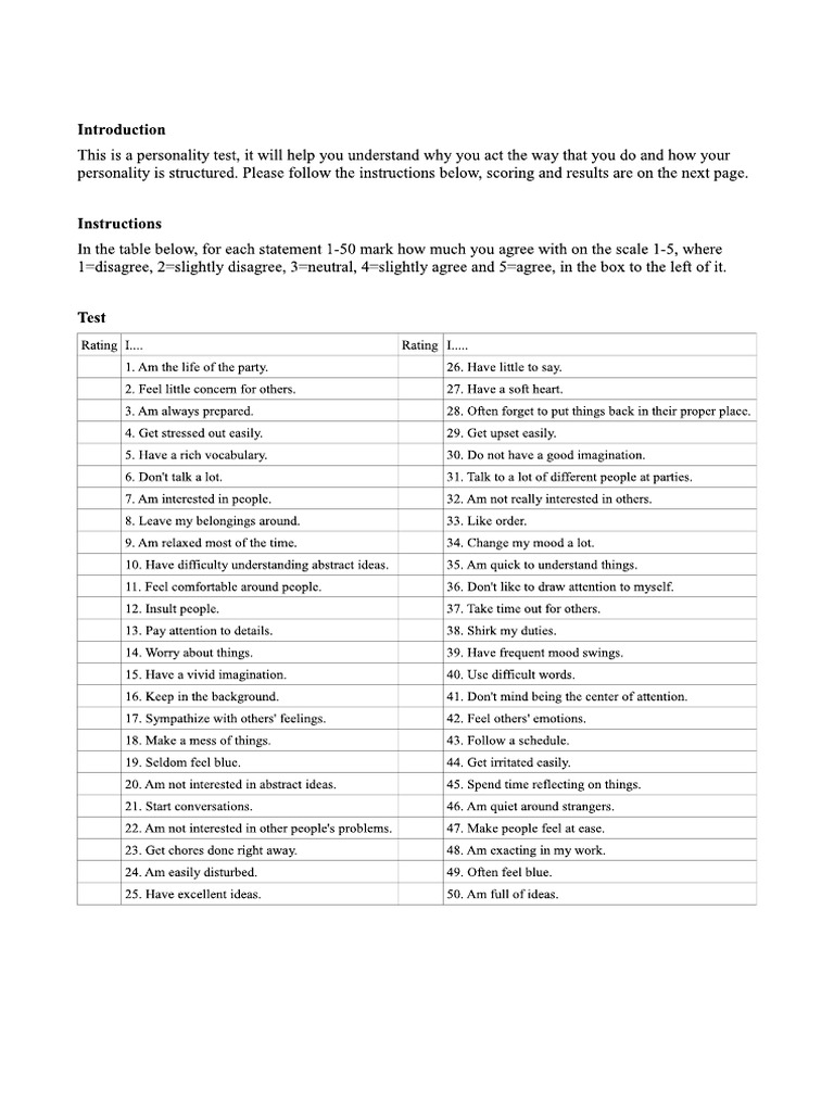 Personality Trait Test | PDF