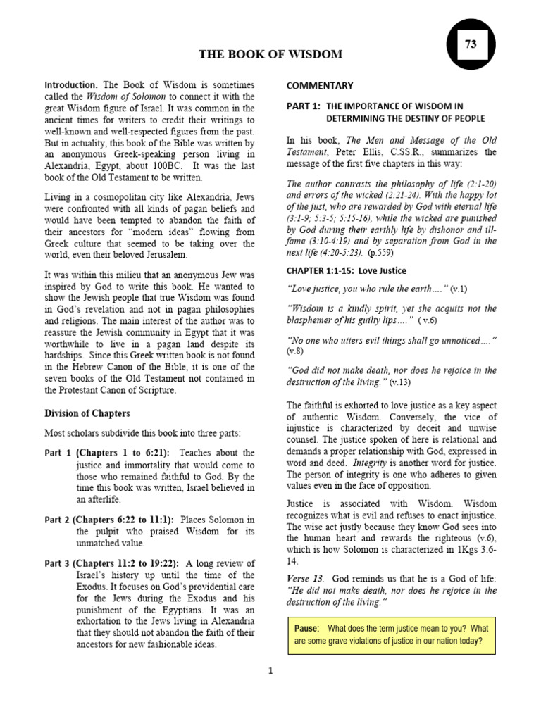 Understanding the Book of Wisdom | PDF