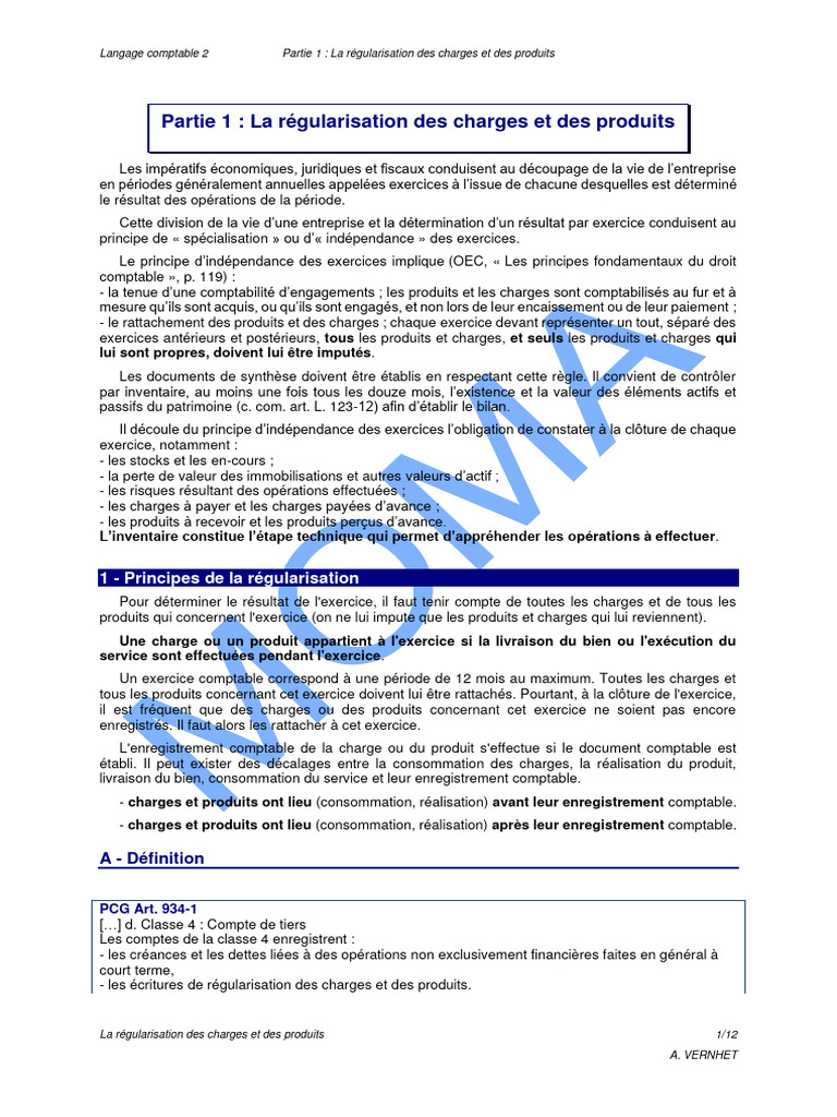 Partie 1 - La Régularisation Des Charges Et Des Produits | PDF | Facture | Comptabilité