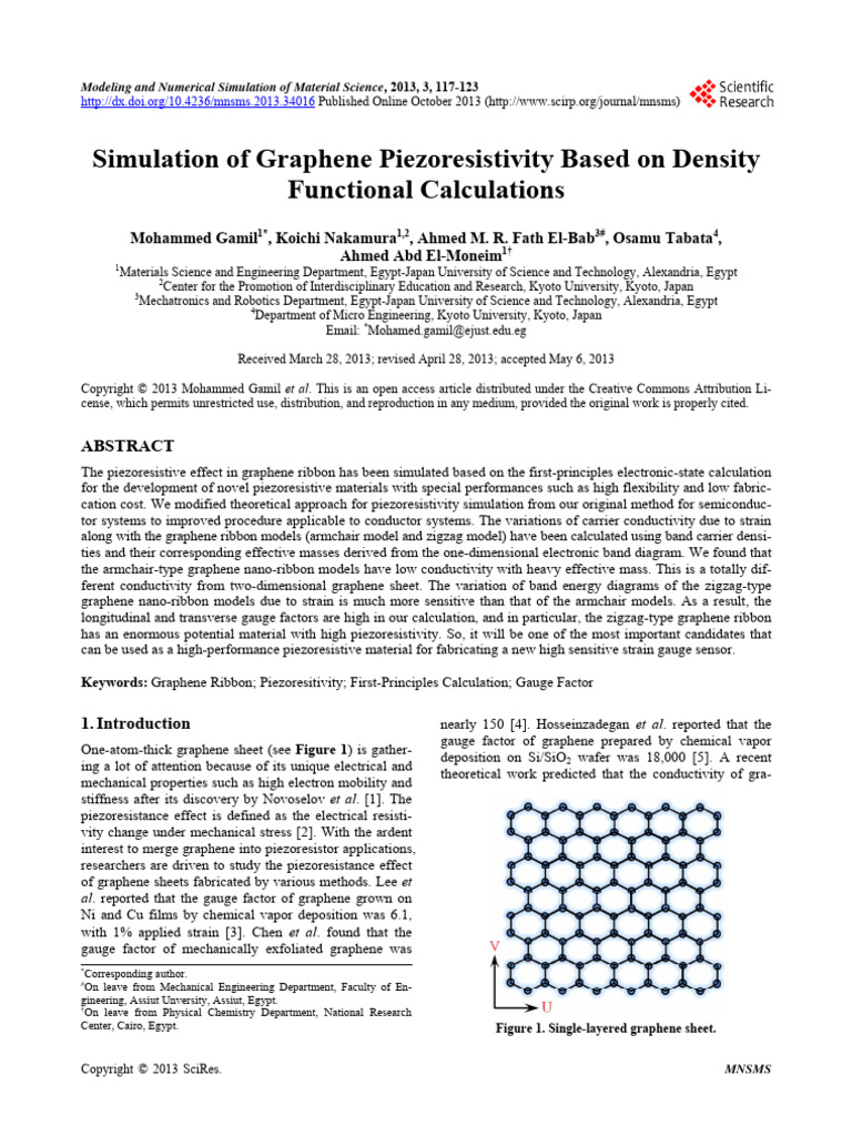 Simulation of Graphene Piezoresistivity Based On Density | PDF
