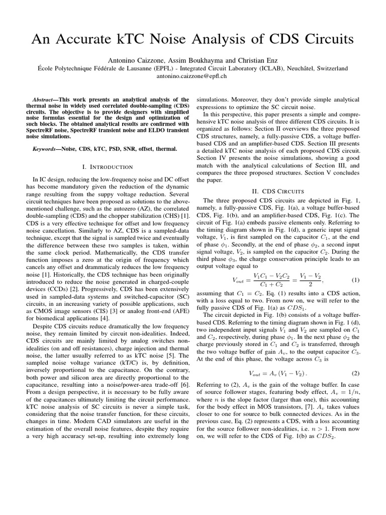 An Accurate KTC Noise Analysis of CDS Circuits | PDF