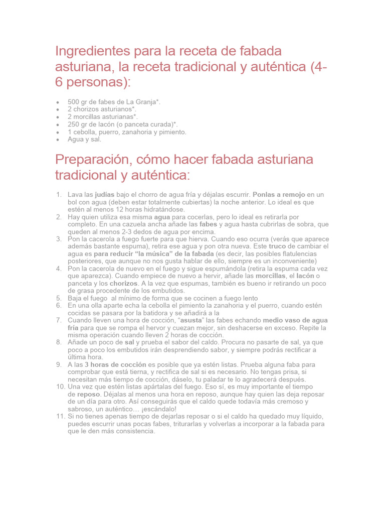 Receta auténtica de fabada asturiana | PDF | Cocina africana | Comida y ...
