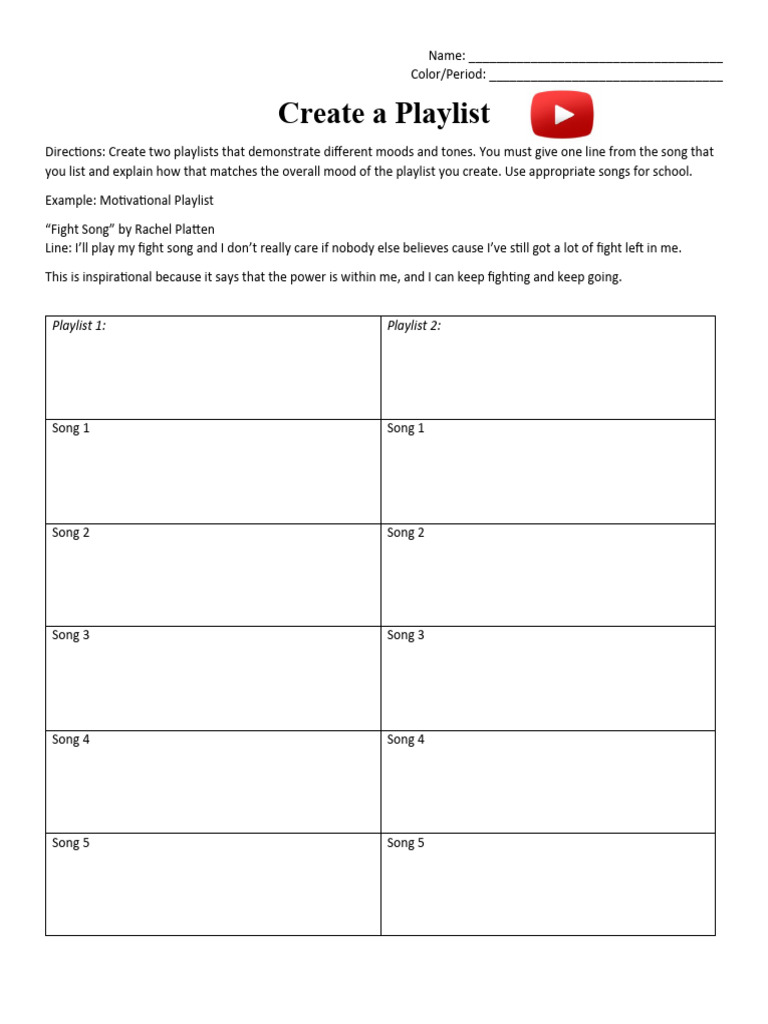 Student Playlist Project | PDF | Art | Poetry