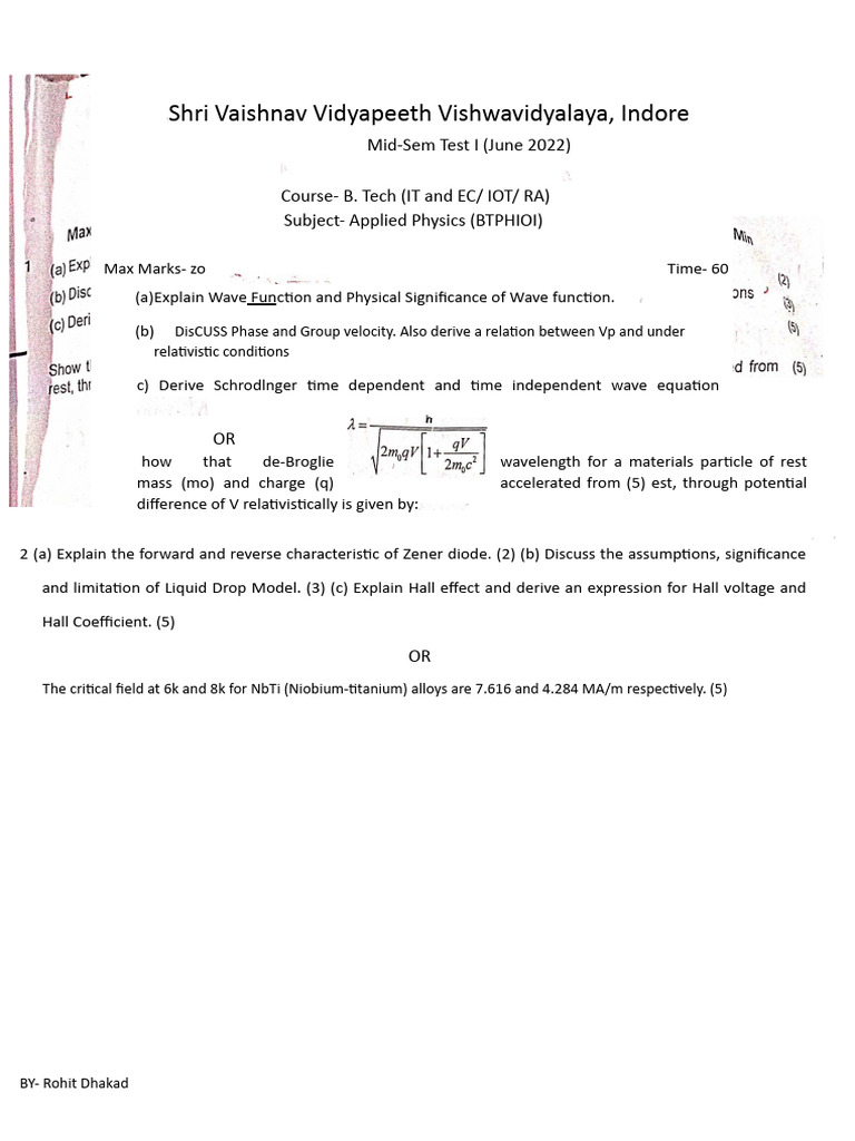 Mid Sem 1 Physics | PDF