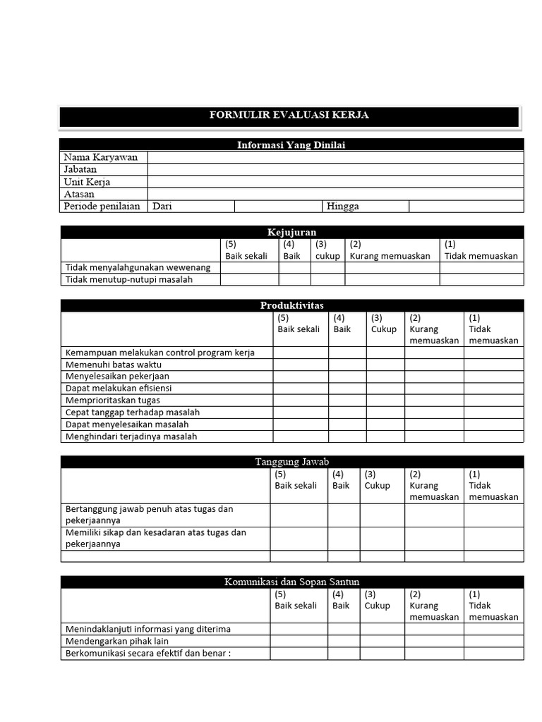 Form Evaluasi Kerja | PDF