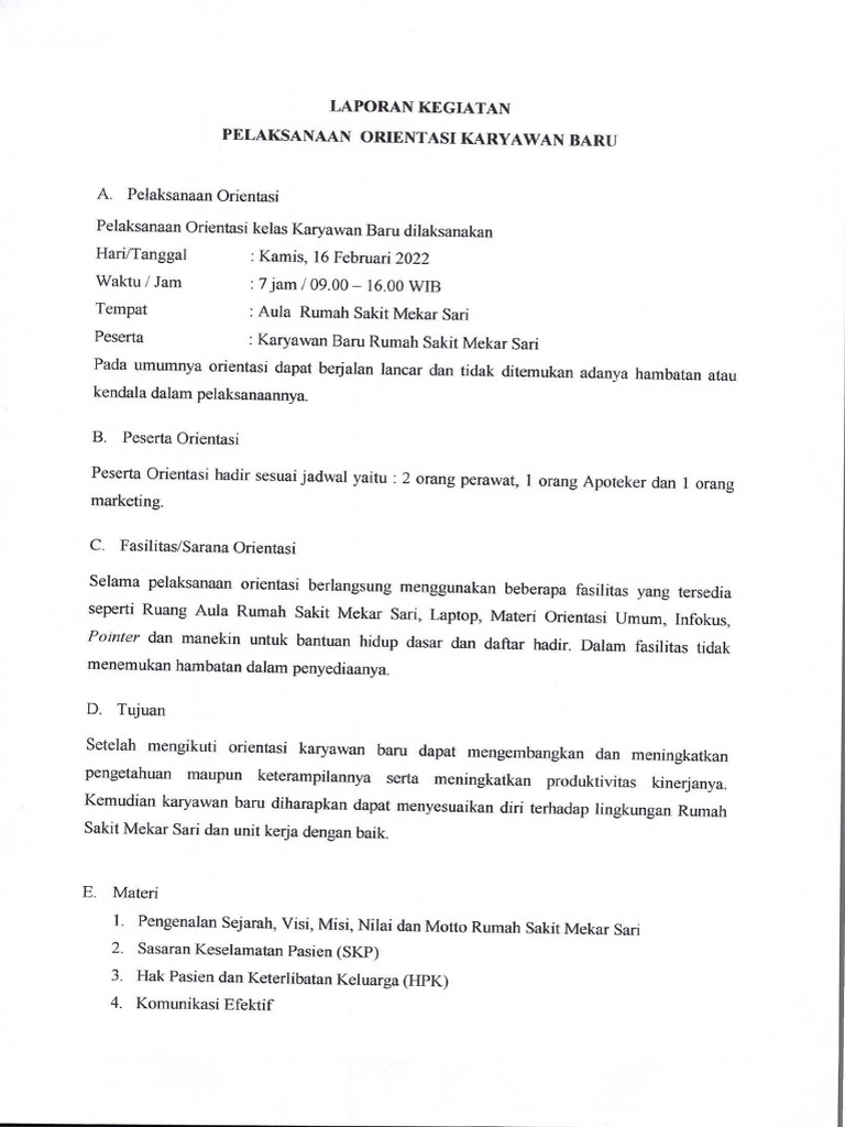 KPS 7. C Orientasi Karyawan Baru Staf Non Klinis | PDF