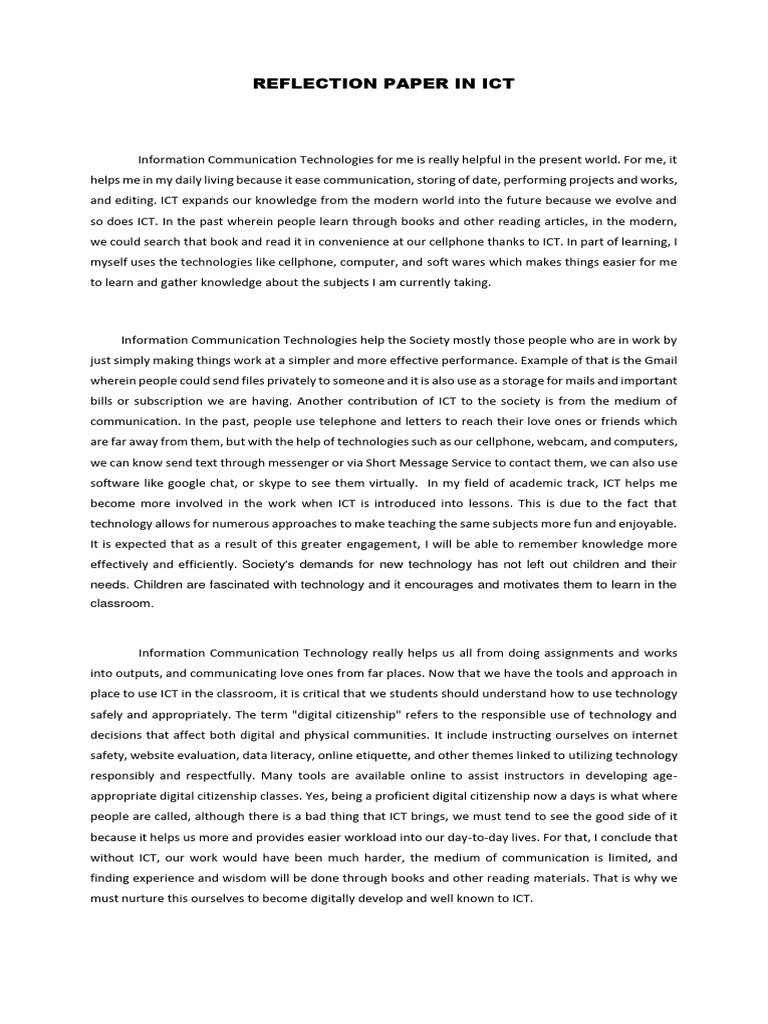 Reflection Paper in Ict | PDF | Career & Growth | Computers