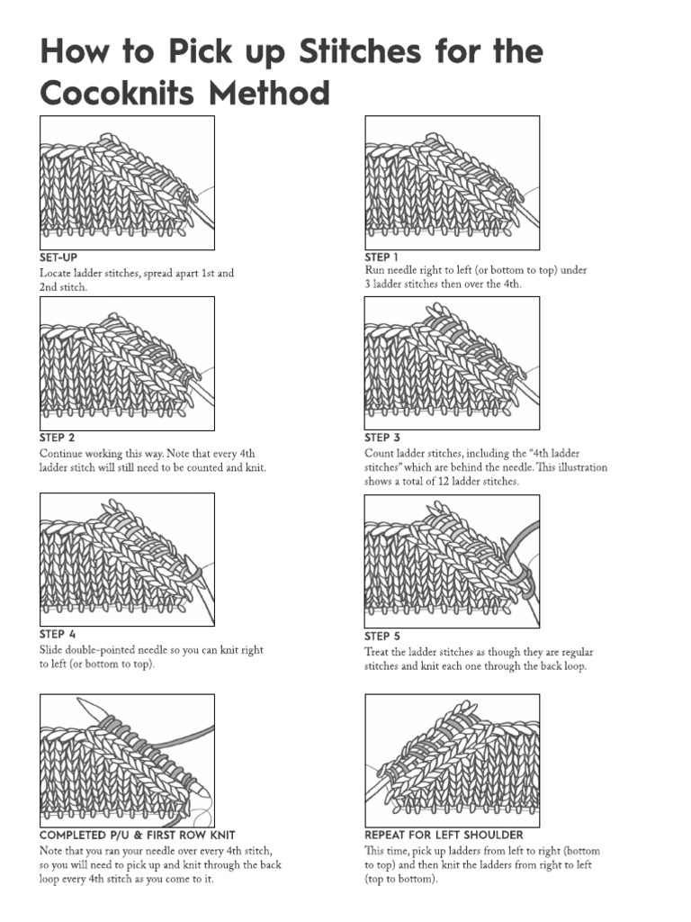 Cocoknits Method Pick Up Sts Tutorial Worksheet FOR PRINT | PDF
