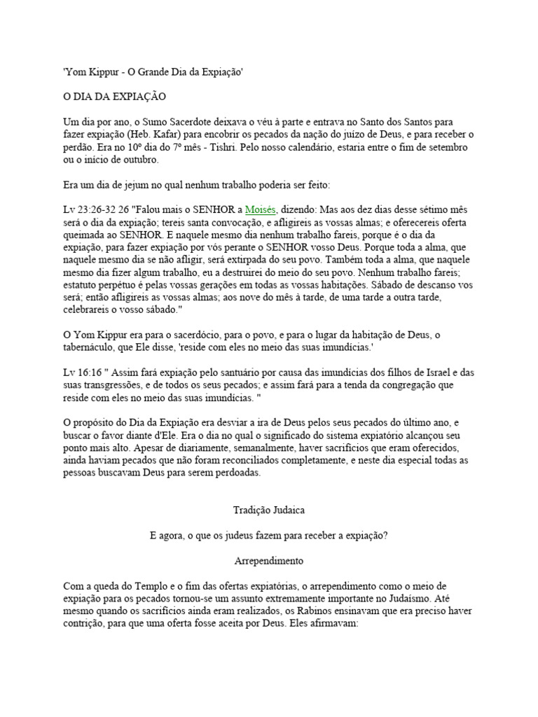 Yom Kippur Pdf Pecado Sacrifício