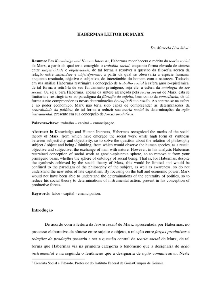 Haberman e Karl Max | PDF | Sociologia | Jürgen Habermas