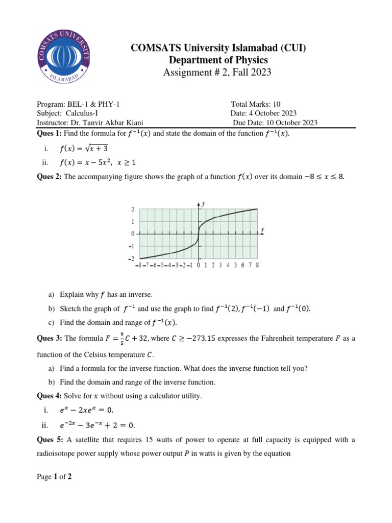 Assignment # 2 (CAL-1) | PDF
