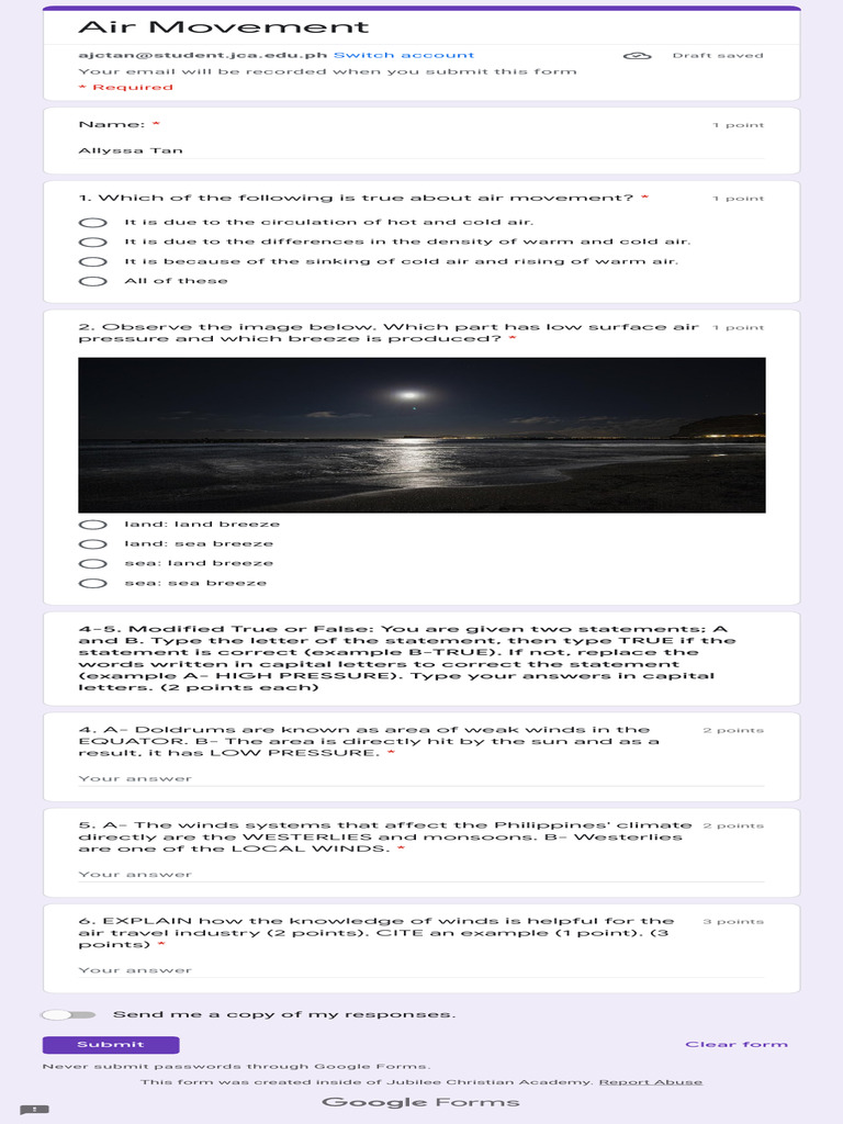 Air Movement Quiz for Students | PDF