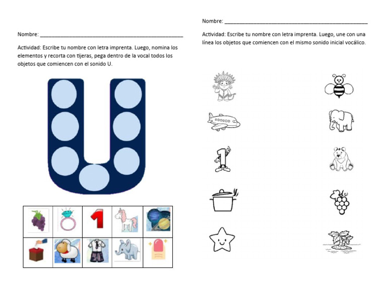Sonido Inicial Vocalico Recortar y Pegar U, Sonido Inicial Todas Las ...